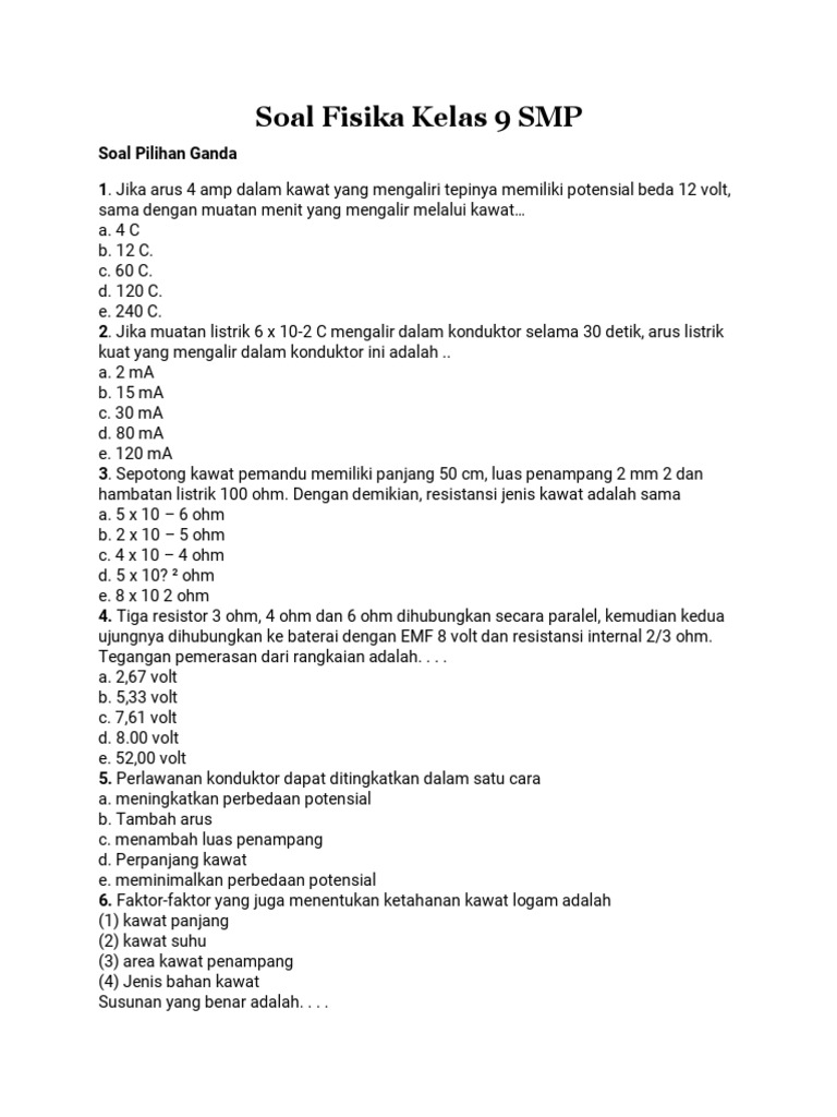 Soal Fisika Kelas 9 SMP | PDF