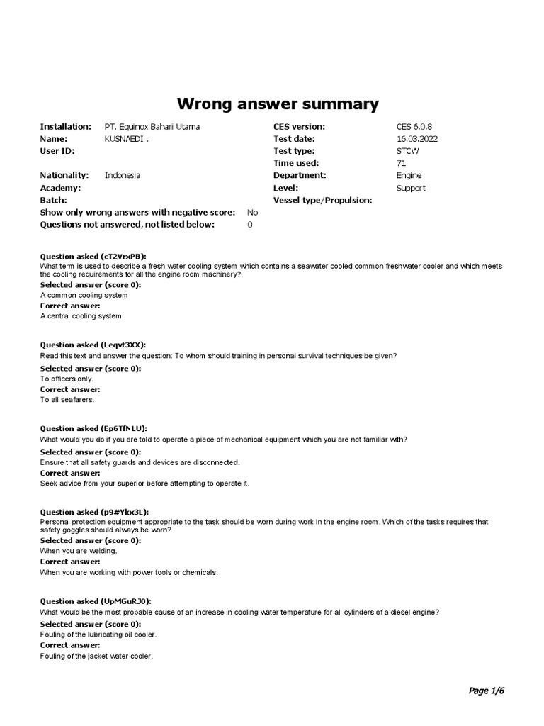 CES Wrong Answer Summary Kusnaedi | PDF | Pump | Boiler