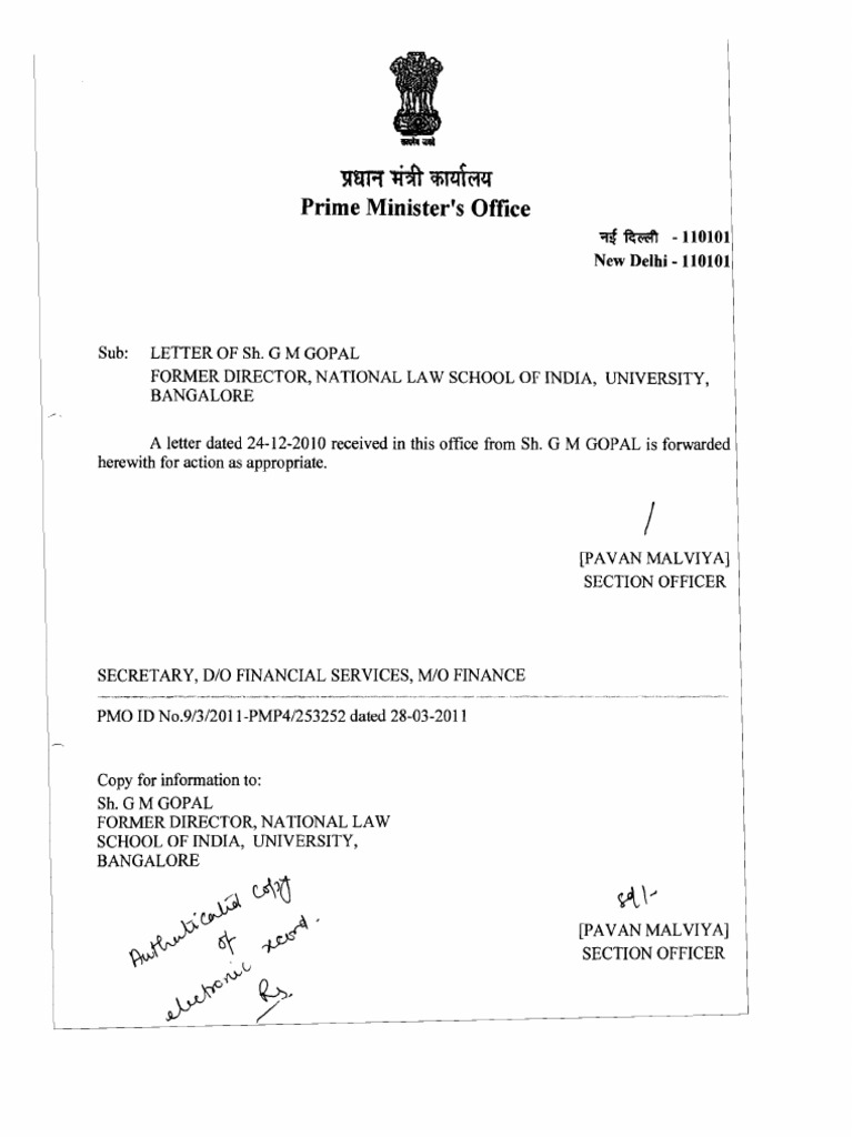 Mohan Gopal Letter2PM | PDF