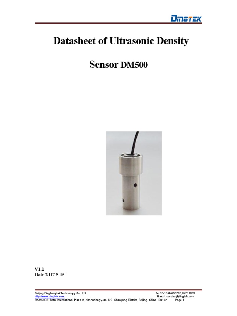 DM500 Ultrasonic Density Sensor Datasheet | PDF | Ultrasound | Sensor