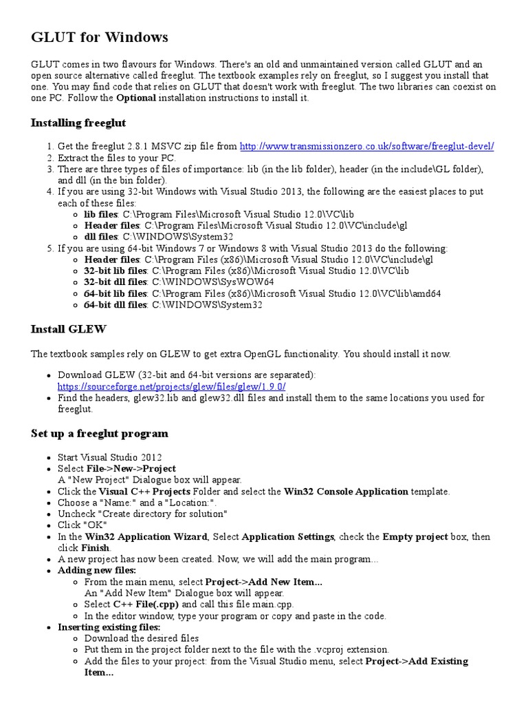 GLUT For Windows: Installing Freeglut | PDF | 64 Bit Computing | Computer File