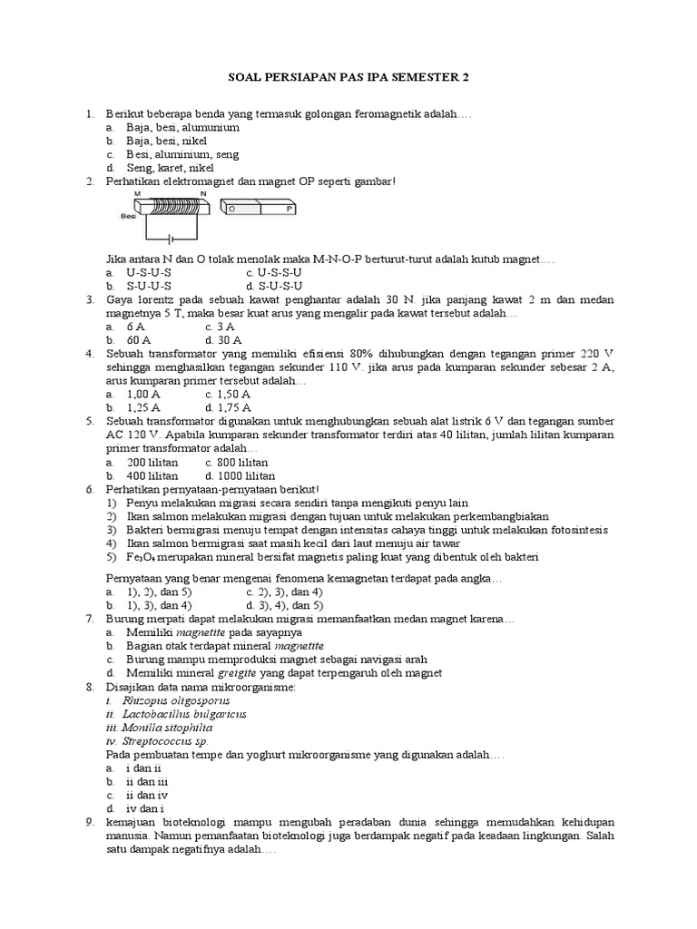 SOAL PERSIAPAN PAS IPA SEMESTER 2 Kelas 9 | PDF | Ilmu Sosial | Sains & Matematika