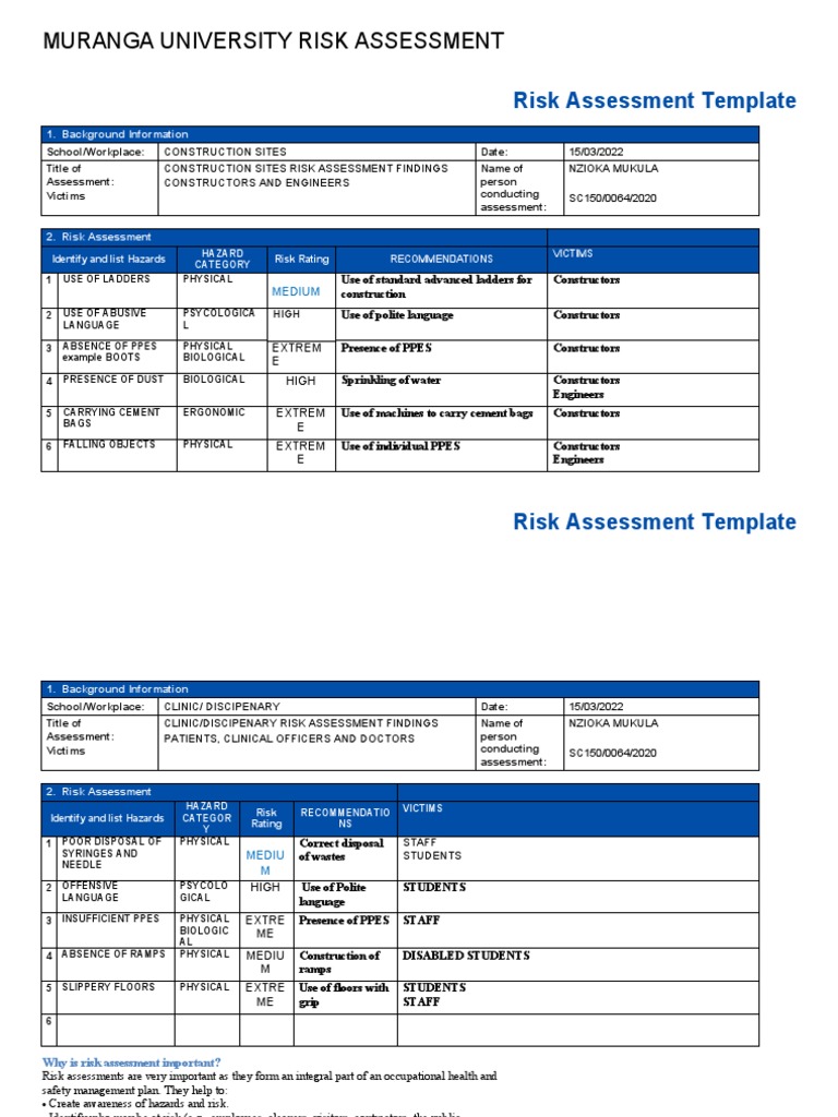 Riskassessmenttemplate | PDF | Risk Assessment | Personal Protective ...