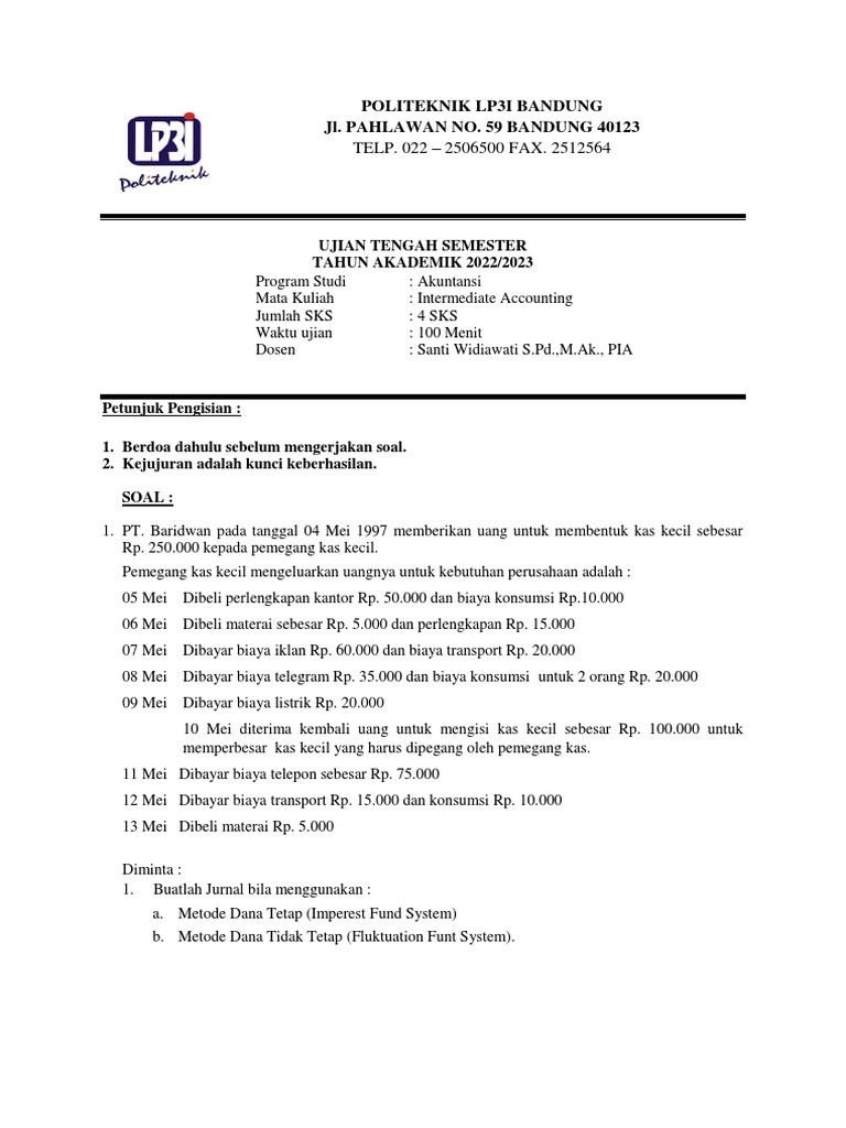 SANTI WIDIAWATI, S.PD., M.AK., PIA - Intermediate Accounting - ALL.21SR.10 - UTS | PDF ...