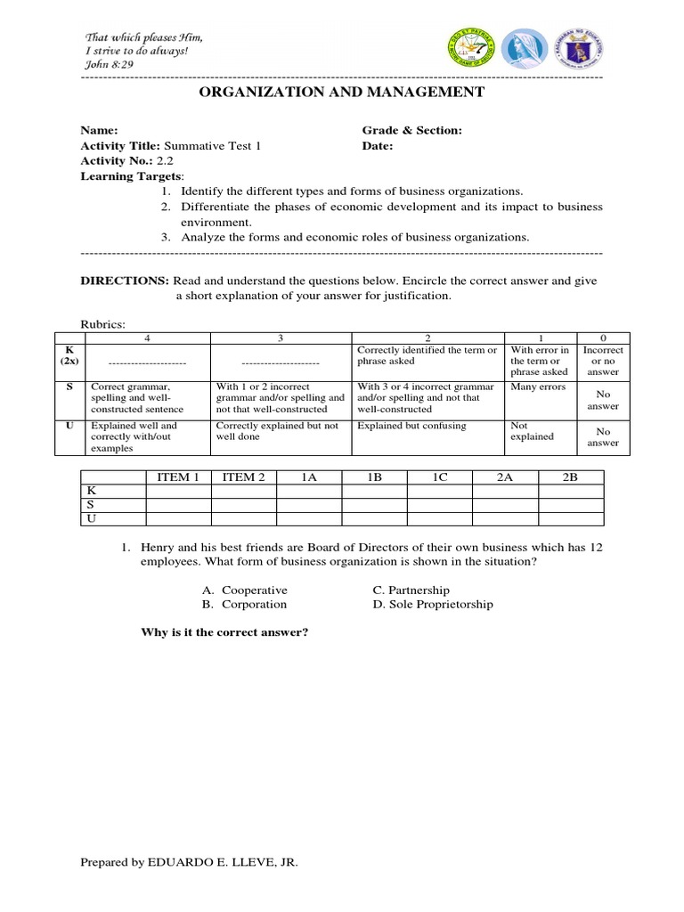 Orgman Week q2 Summative Test Final | PDF | Cognitive Science | Cognition