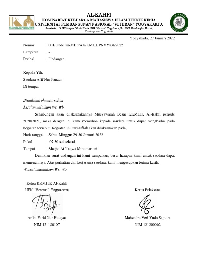 Contoh Surat Undangan Kegiatan LDK | PDF