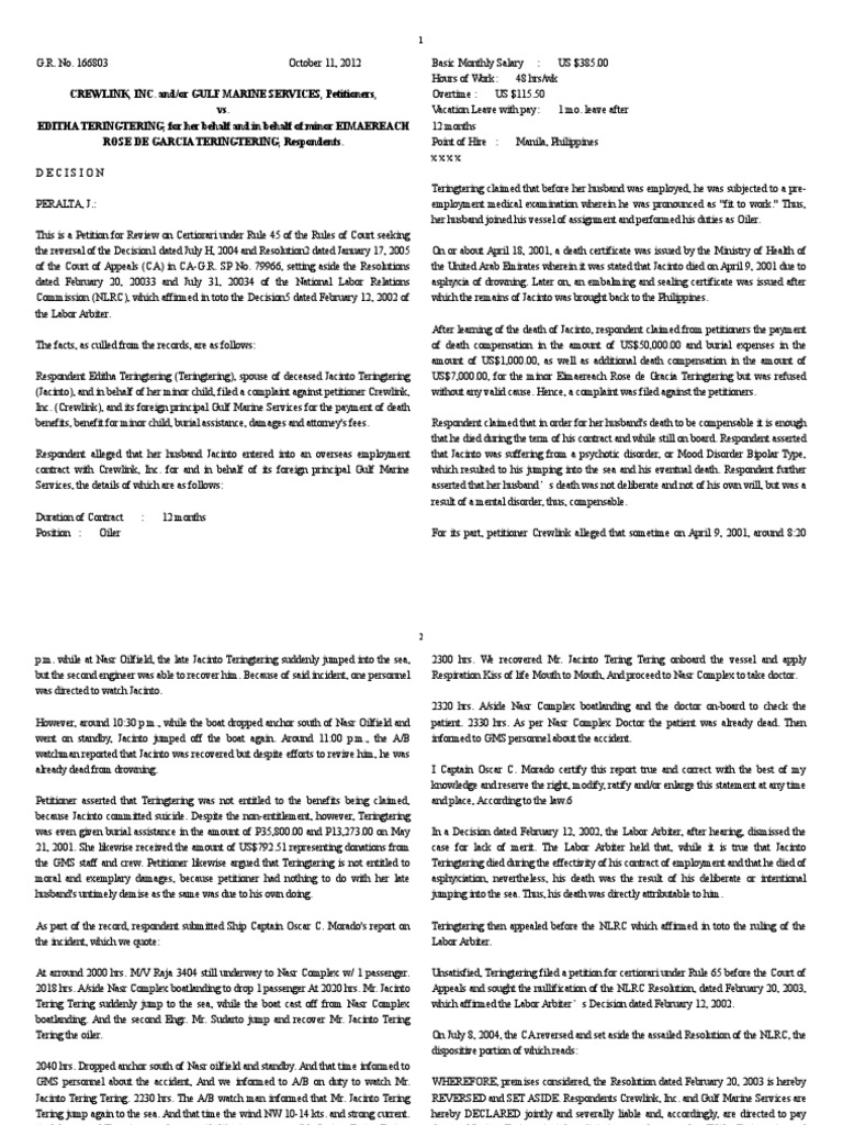 Crewlink Vs Teringtering | PDF | Employment | Legal Liability