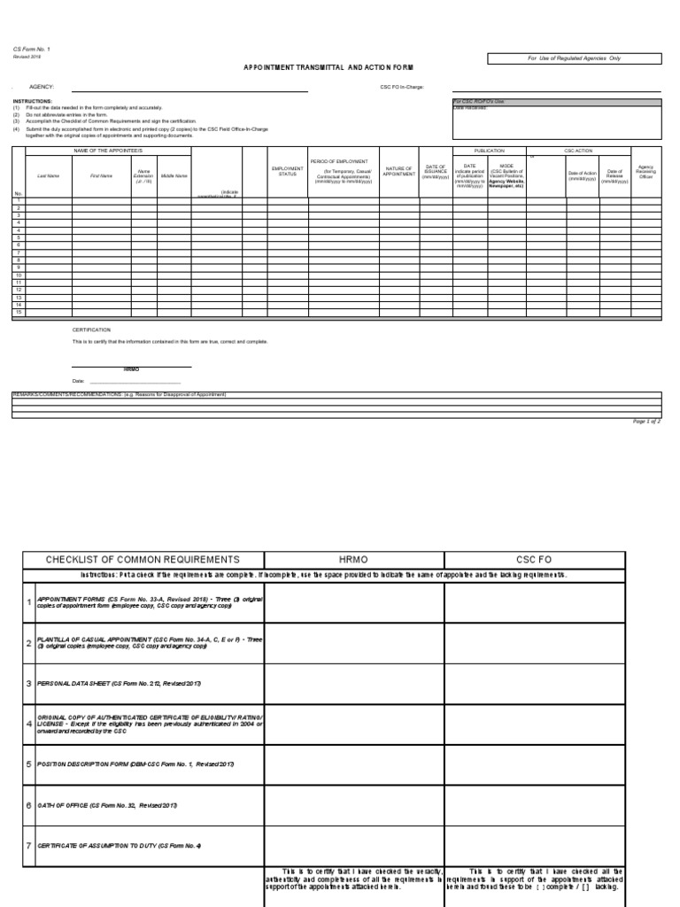 CSC Appointment Transmittal Form | PDF | Government