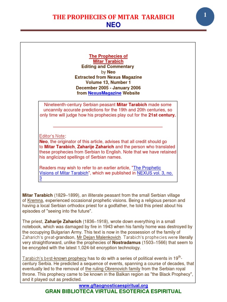 Serbian Prophecies Unveiled | PDF | Socialist Federal Republic Of ...