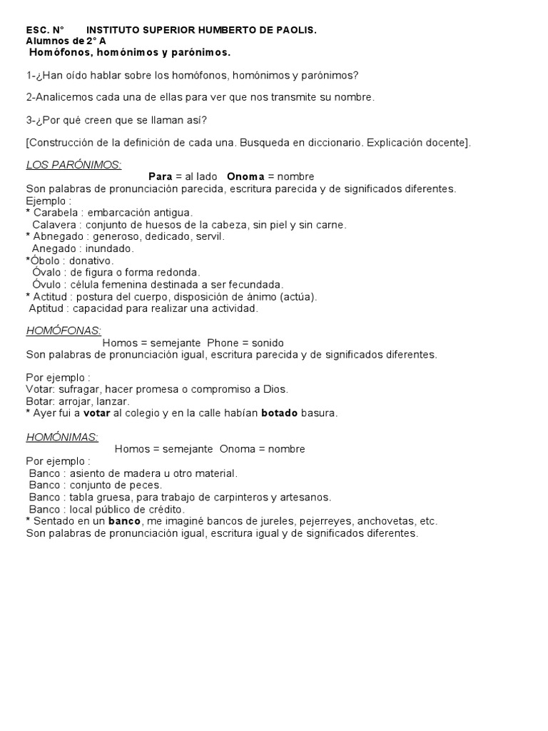 Homófonos, Homónimos y Parónimos | PDF | Artes del Lenguaje y Comunicación