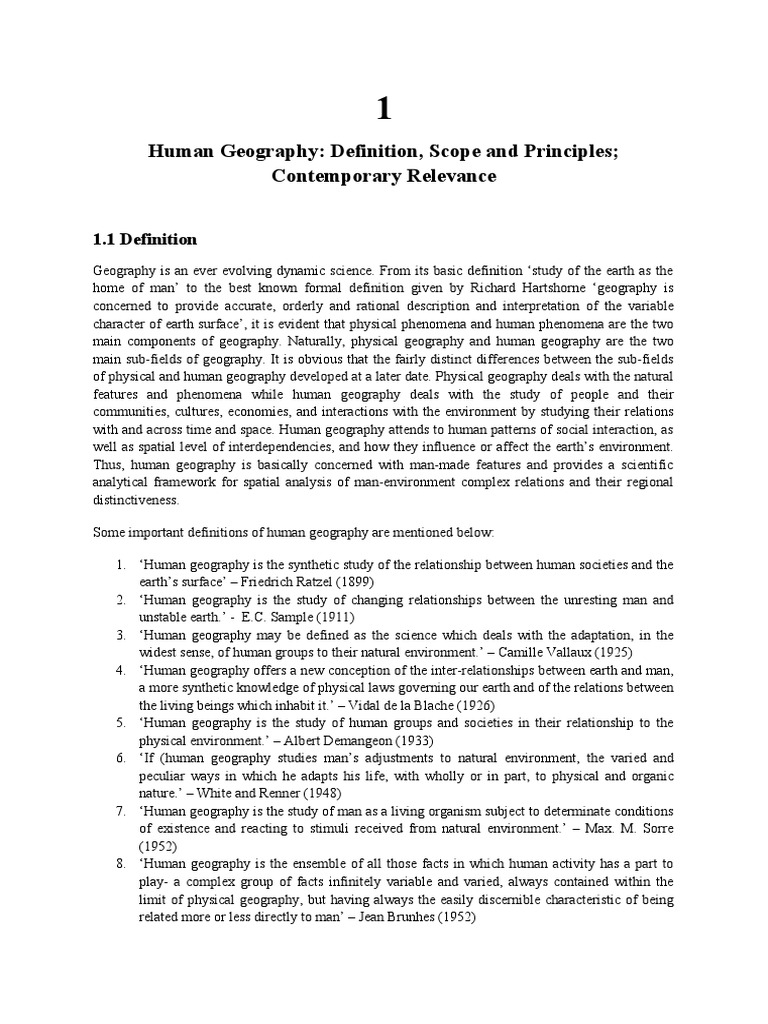 Human Geography: Definition, Scope and Principles Contemporary ...