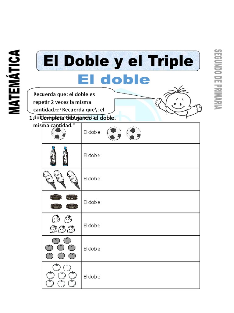 Hoja De Trabajo De Dobles Para Primer Grado Matemática Para