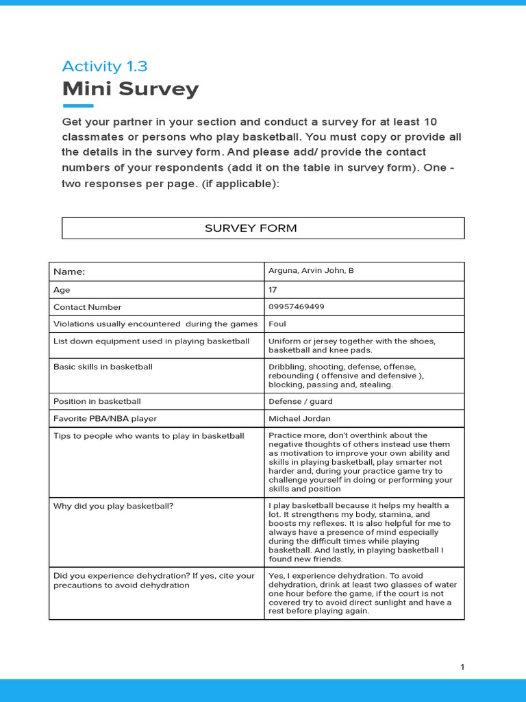 Mini Survey: Activity 1.3 | PDF | Basketball Positions | Le Bron James