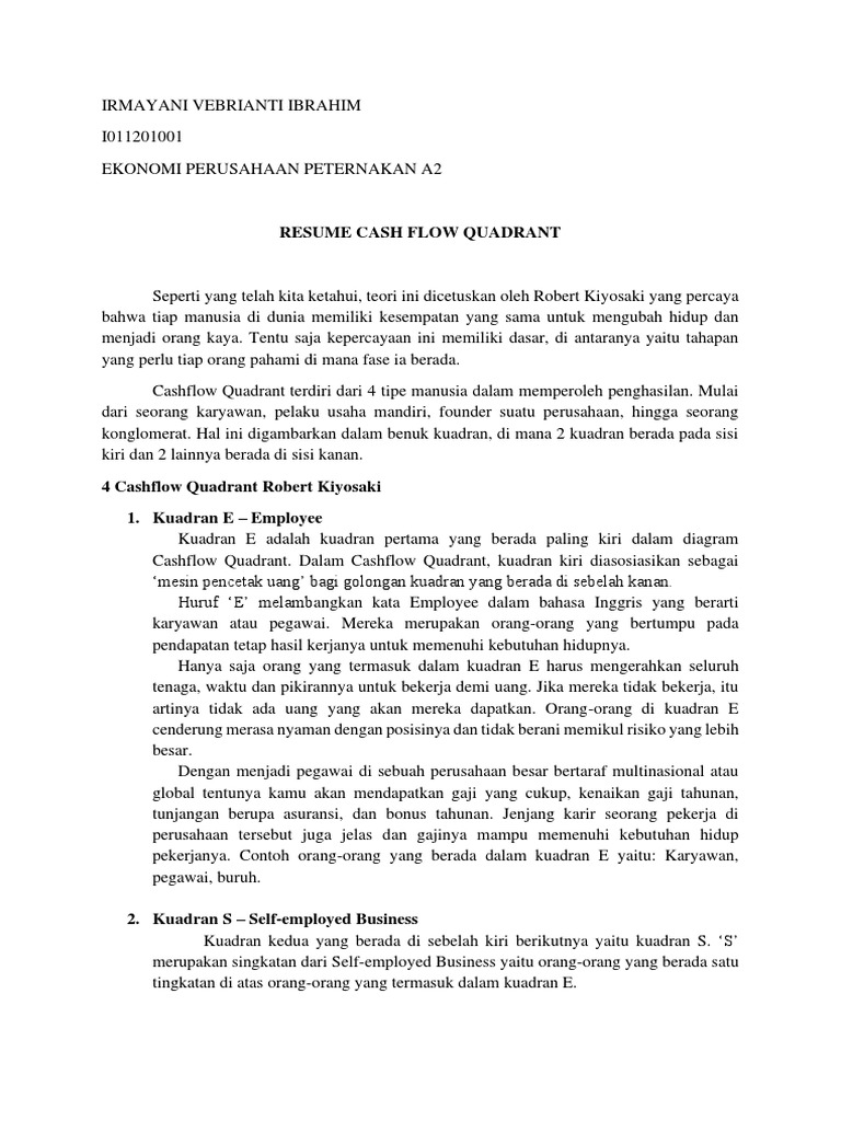 I011201001 Irmayani Vebrianti Ibrahim Resume Cash Flow Quadrant | PDF