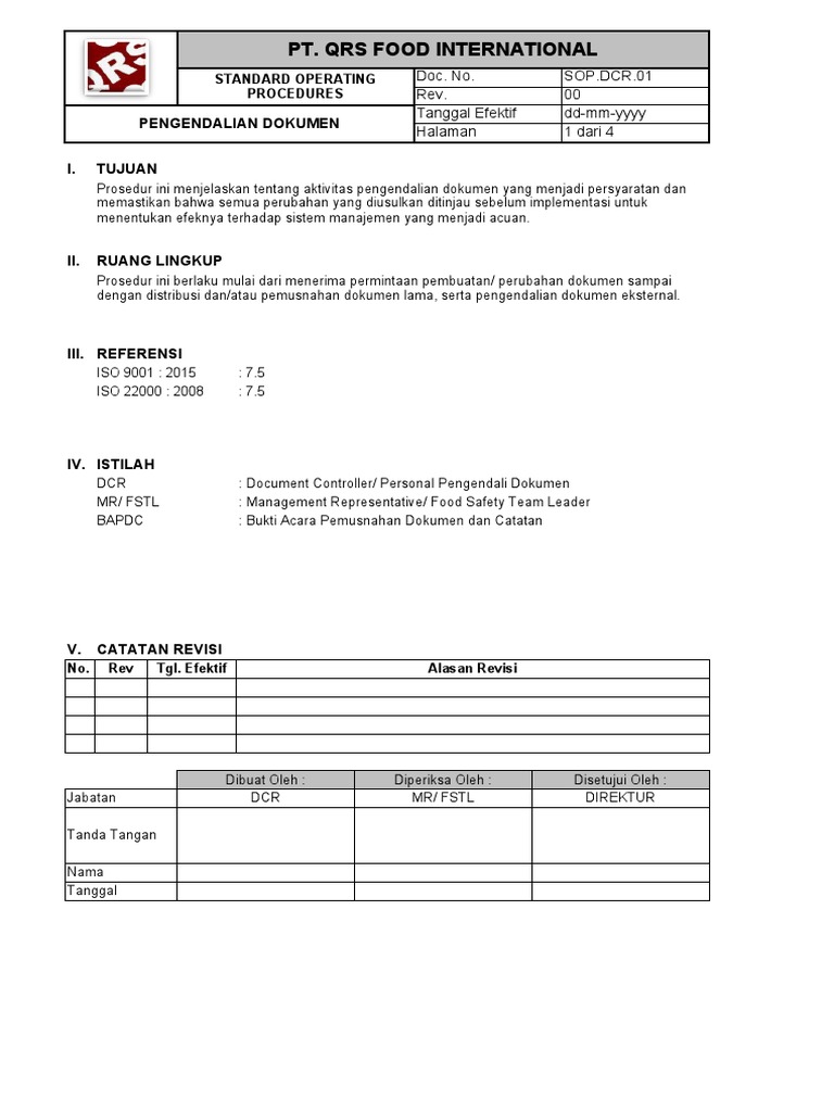 SOP - DCR.01 - Pengendalian Dokumen | PDF