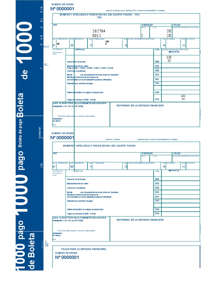 Boleta 1000-2 | PDF | Impuestos | Evasión de impuestos