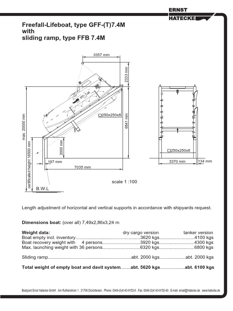Freefall-Lifeboat, Type GFF 7.4M With Sliding Ramp, Type FFB 7.4M - (T ...