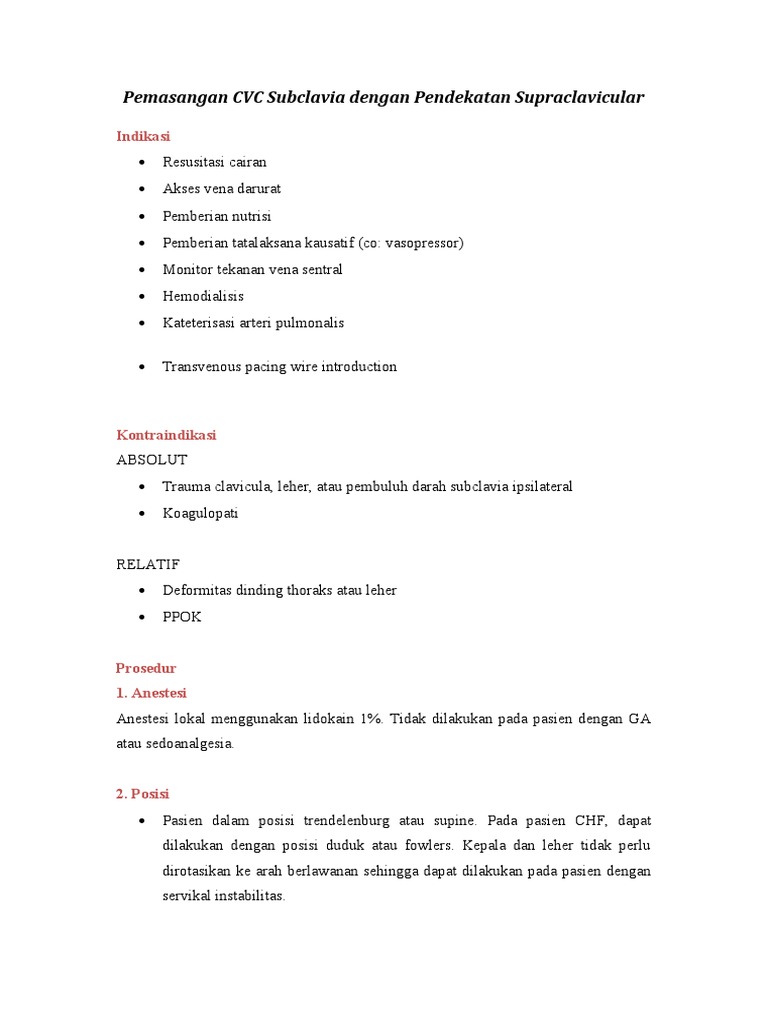 Pemasangan CVC Subclavia Dengan Pendekatan Supraclavicular | PDF
