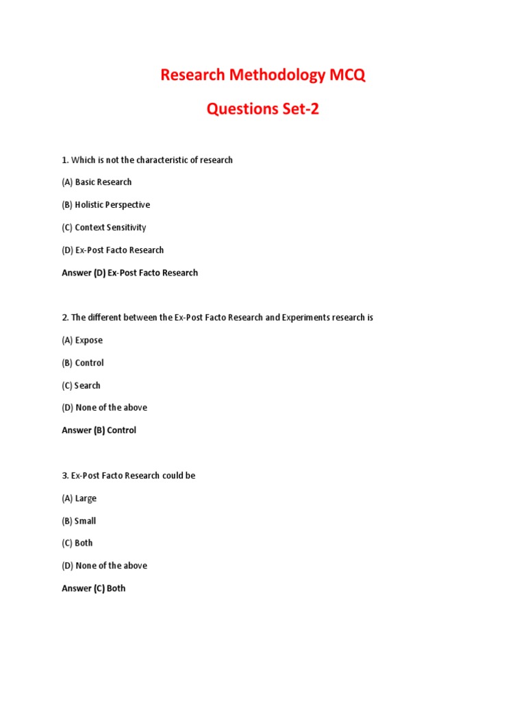 Research Methodology MCQ Questions Set-2 | PDF | Sampling (Statistics ...