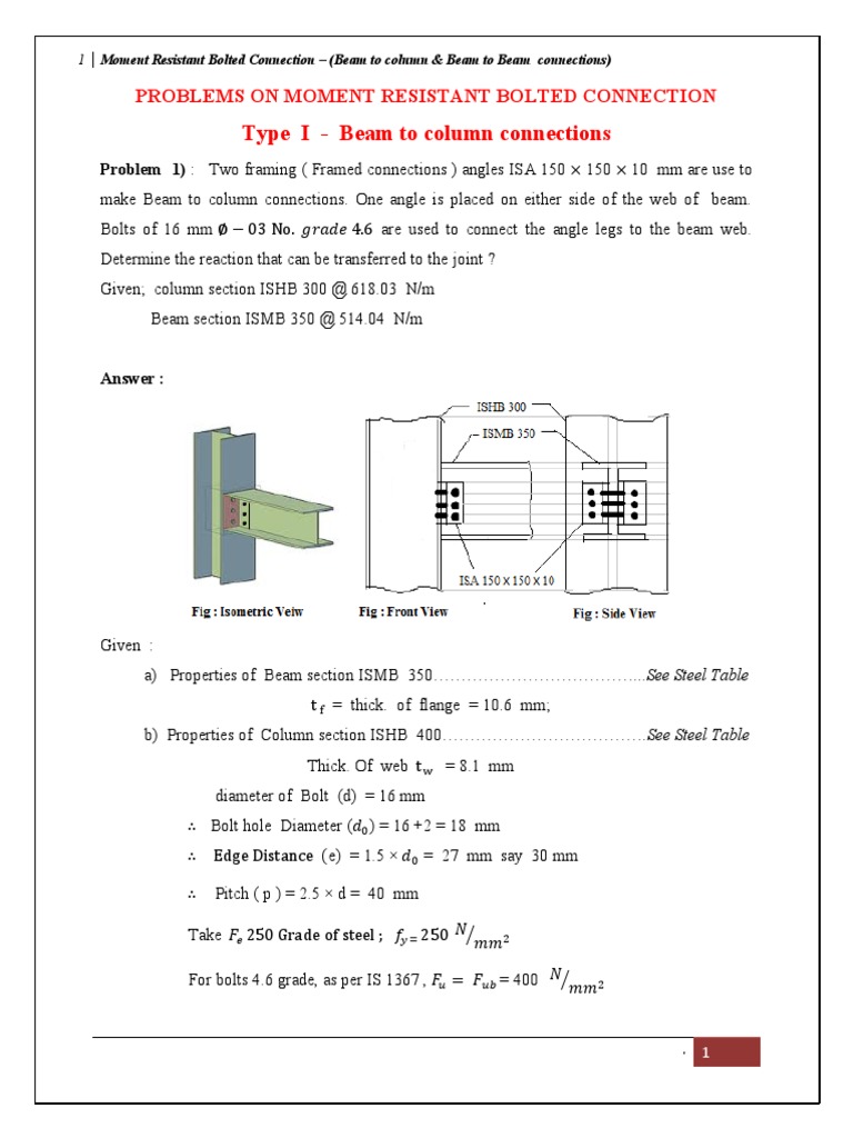 Beam To Column & Beam To Beam Connections | PDF