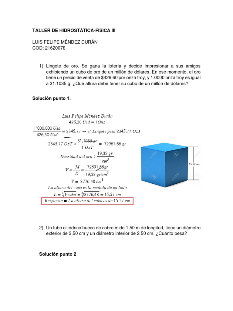 Taller De Hidrostática Pdf Bomba Ingeniería Mecánica