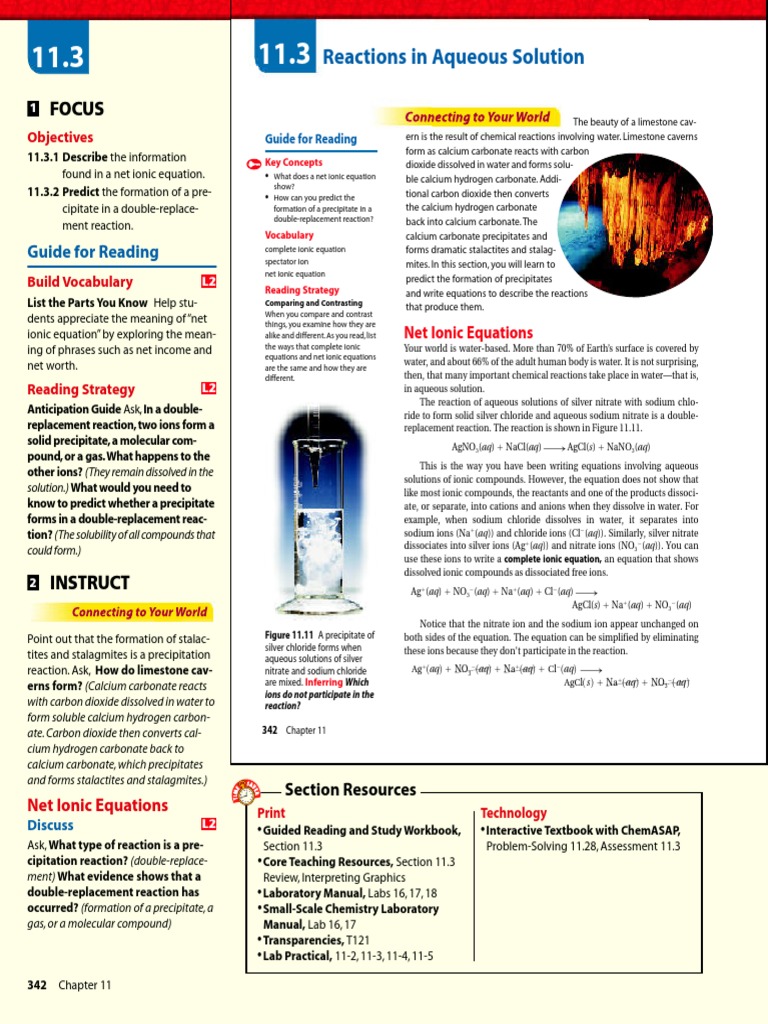 Reactions in Aqueous Solution: Focus | PDF | Precipitation (Chemistry ...