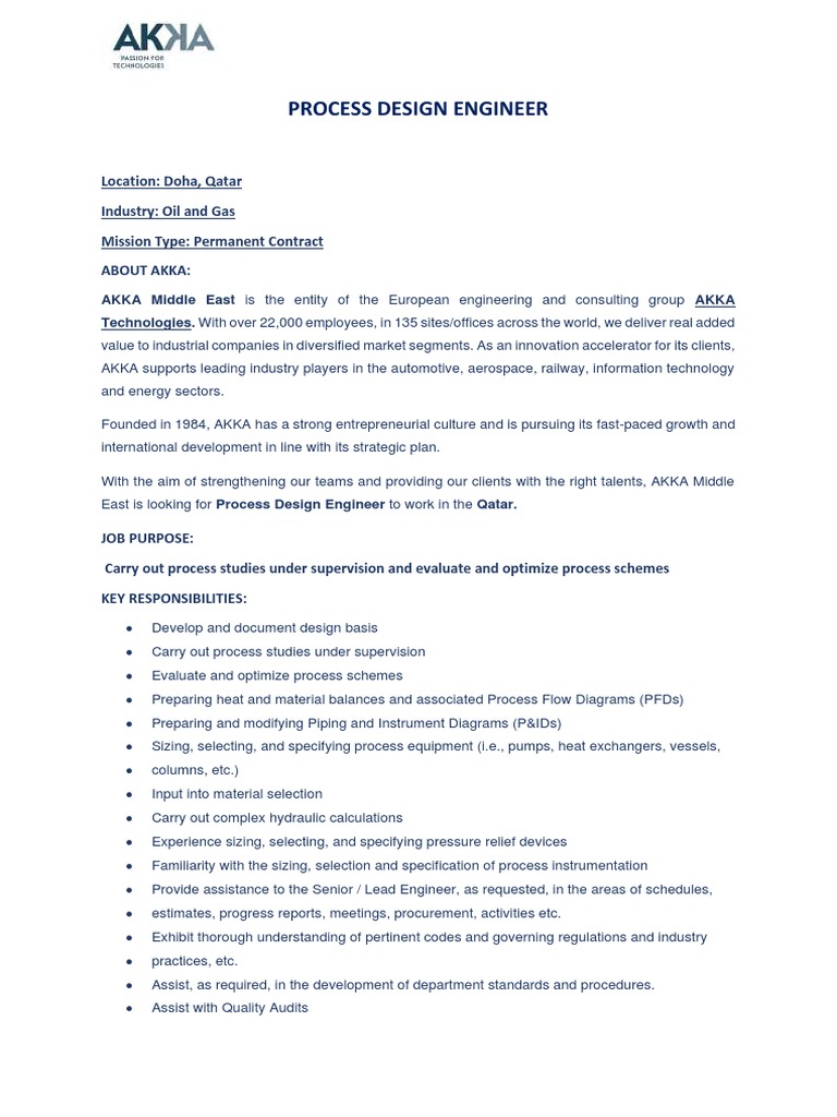 AKKA JD - Design Process Engineer - Doha Qata | PDF | Engineering ...