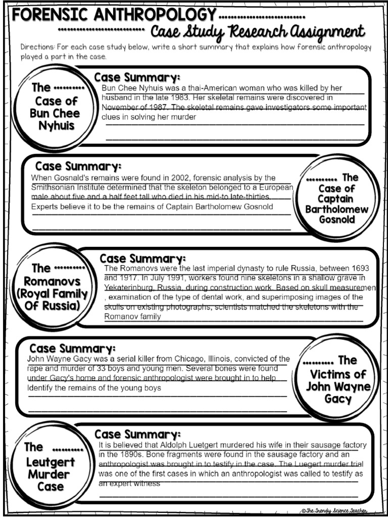 Forensic Anthropology Case Study Research Worksheet 1 Stud+ | PDF