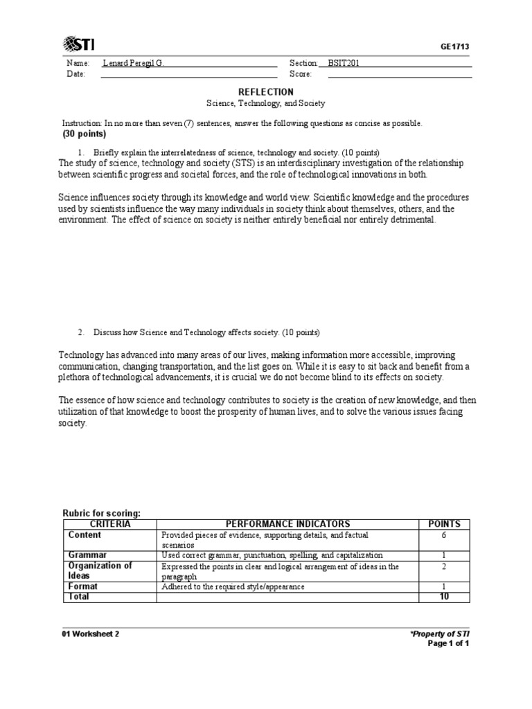 01 Worksheet 2 (STS) | Download Free PDF | Science | Society