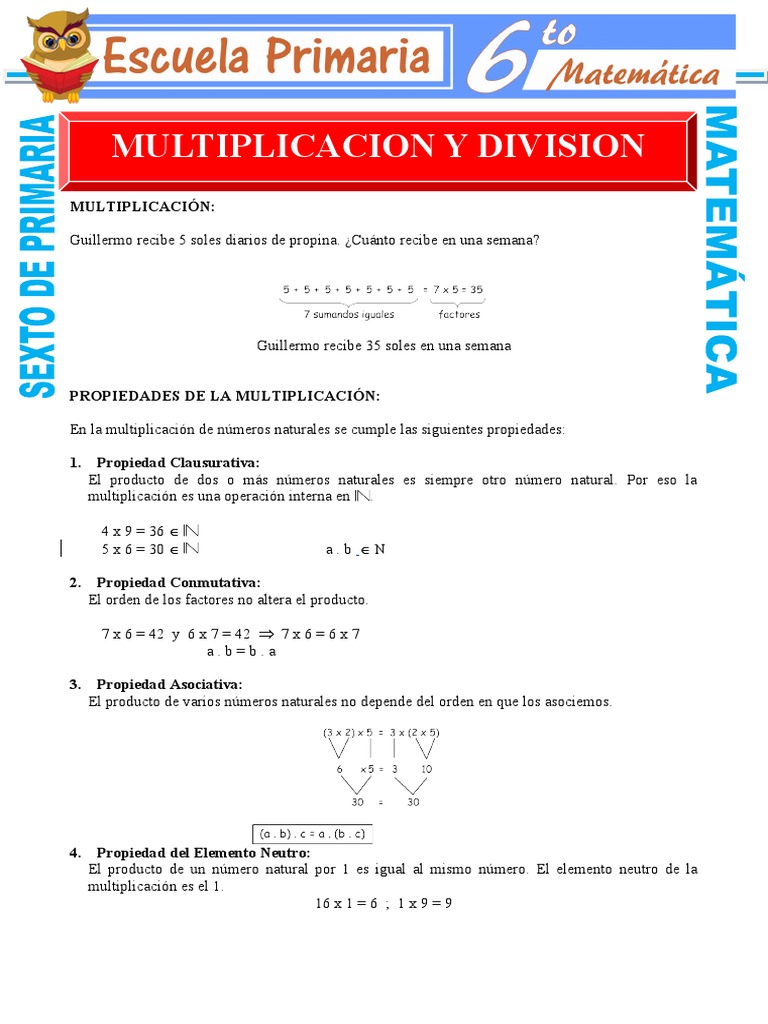 Propiedades de Multiplicación y División | PDF | División (Matemáticas ...