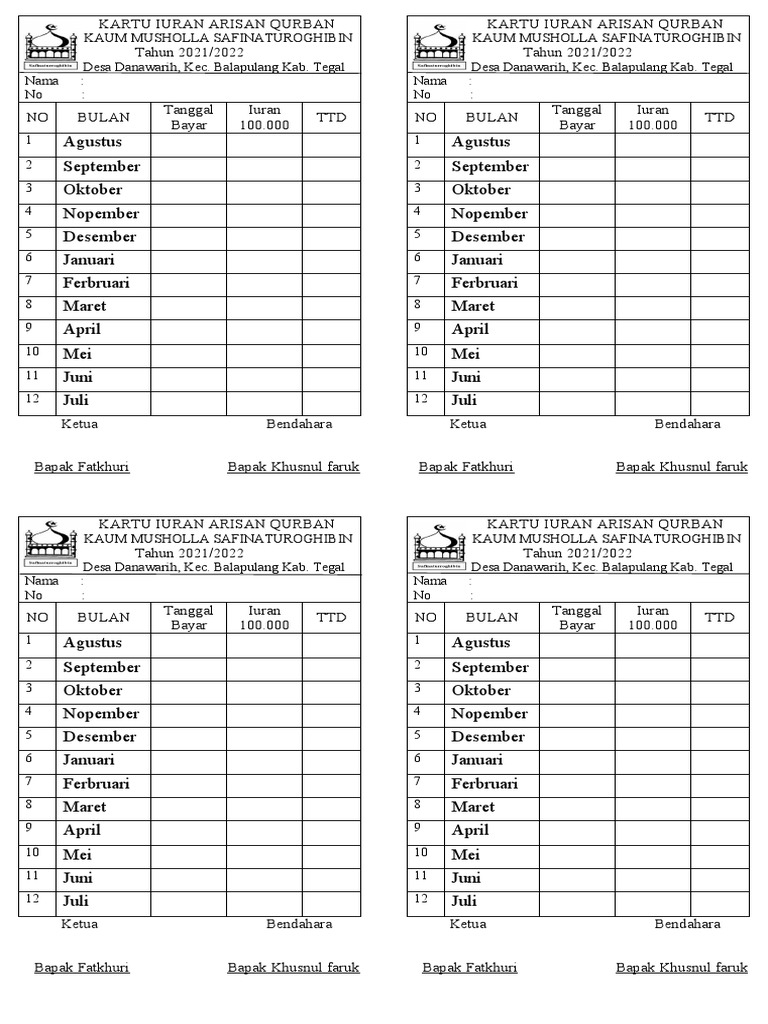 KARTU IURAN ARISAN QURBAN Mas Faruk | PDF