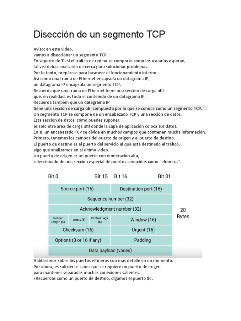 Disección de Un Segmento TCP | PDF | Protocolo de Control de ...