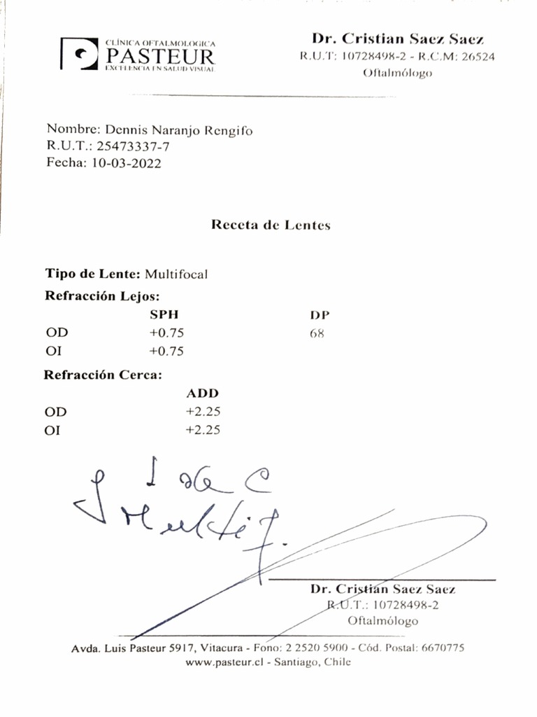 Receta Optica - Formula Lentes - 2022 | PDF