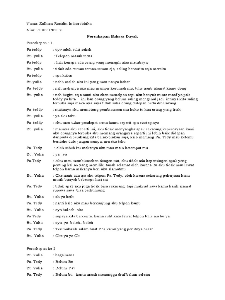 Percakapan Sehari-hari Bahasa Dayak | PDF