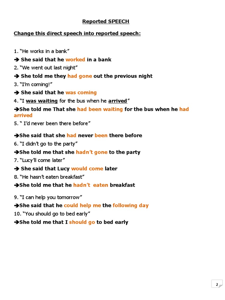 Reported SPEECH Answers | PDF