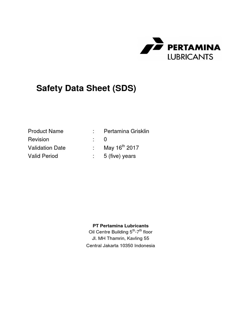 (English) SDS PERTAMINA GRISKLIN | PDF | Dangerous Goods | Physical Sciences