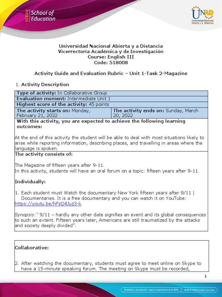 Activity Guide and Evaluation Rubric - Unit 1-Task 2 - Magazine | PDF ...