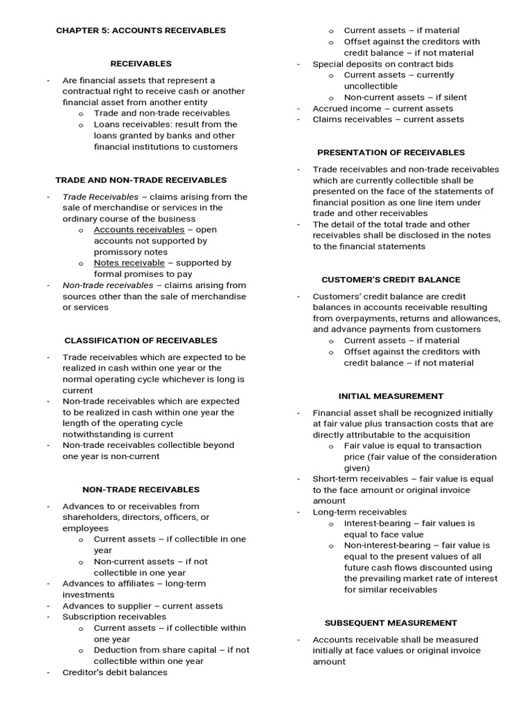 CFAS Chapter 5 - Accounts Receivable | PDF | Loans | Factoring (Finance)
