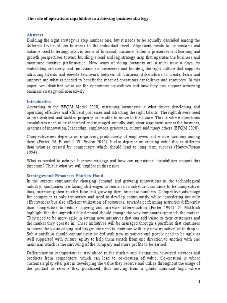The Role of Operations Capabilities in Achieving Business Strategy ...