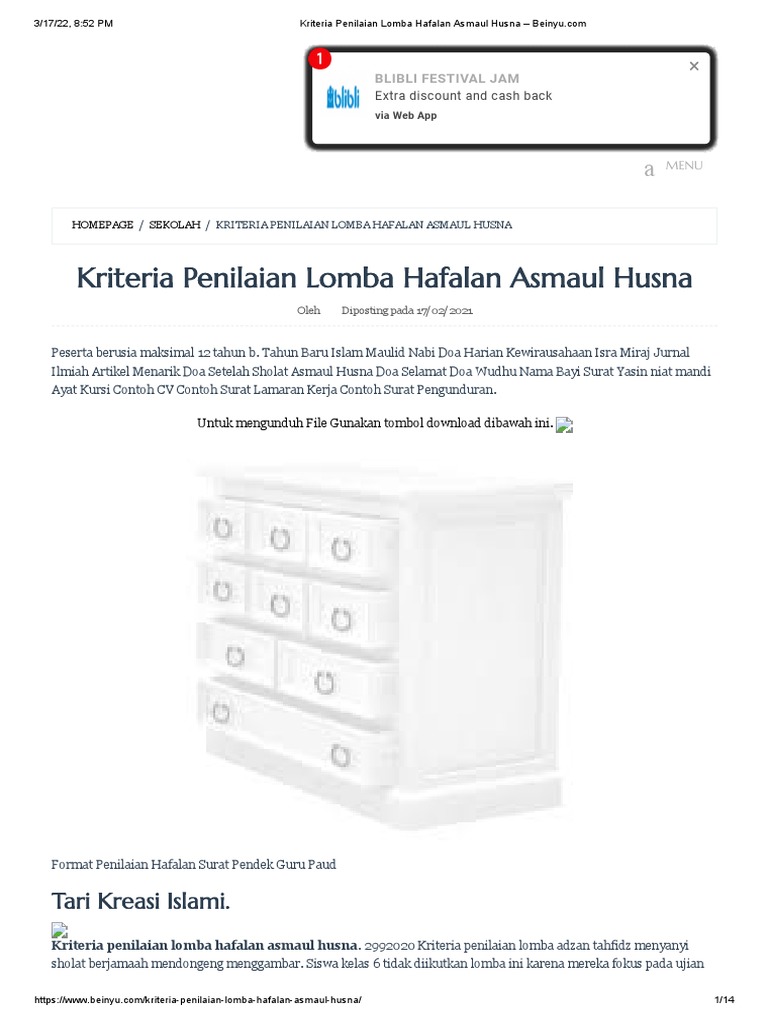 Kriteria Penilaian Lomba Hafalan Asmaul Husna | PDF