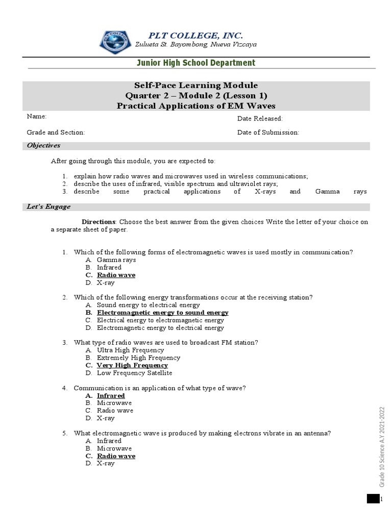 Grade 10 Quarter 2 Module 2 - Practical Applications of EM Waves | PDF ...