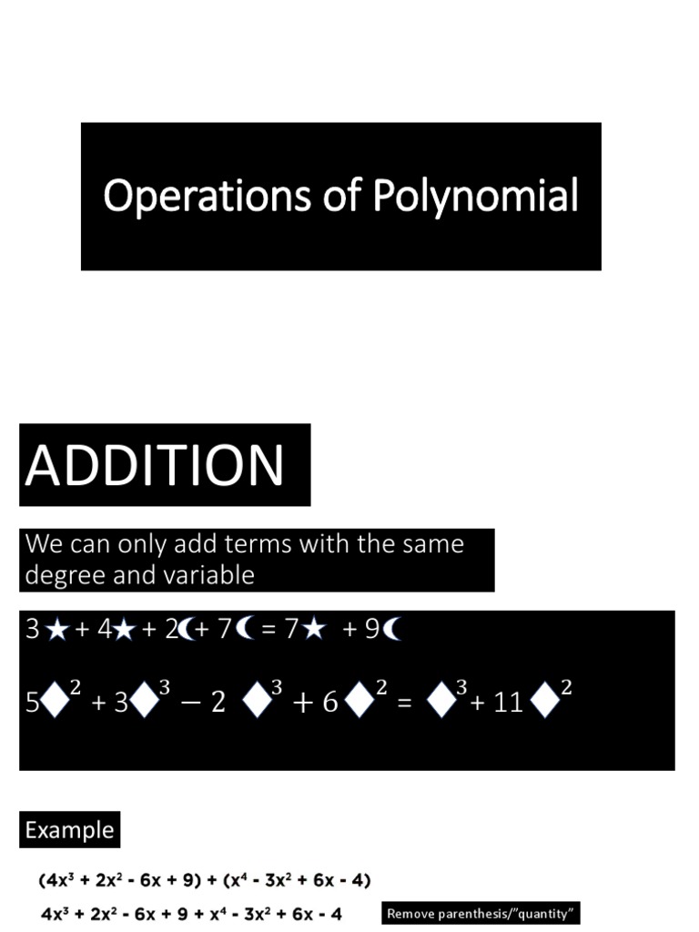 Operations of Polynomials - Addition Subtraction Multiplication and ...