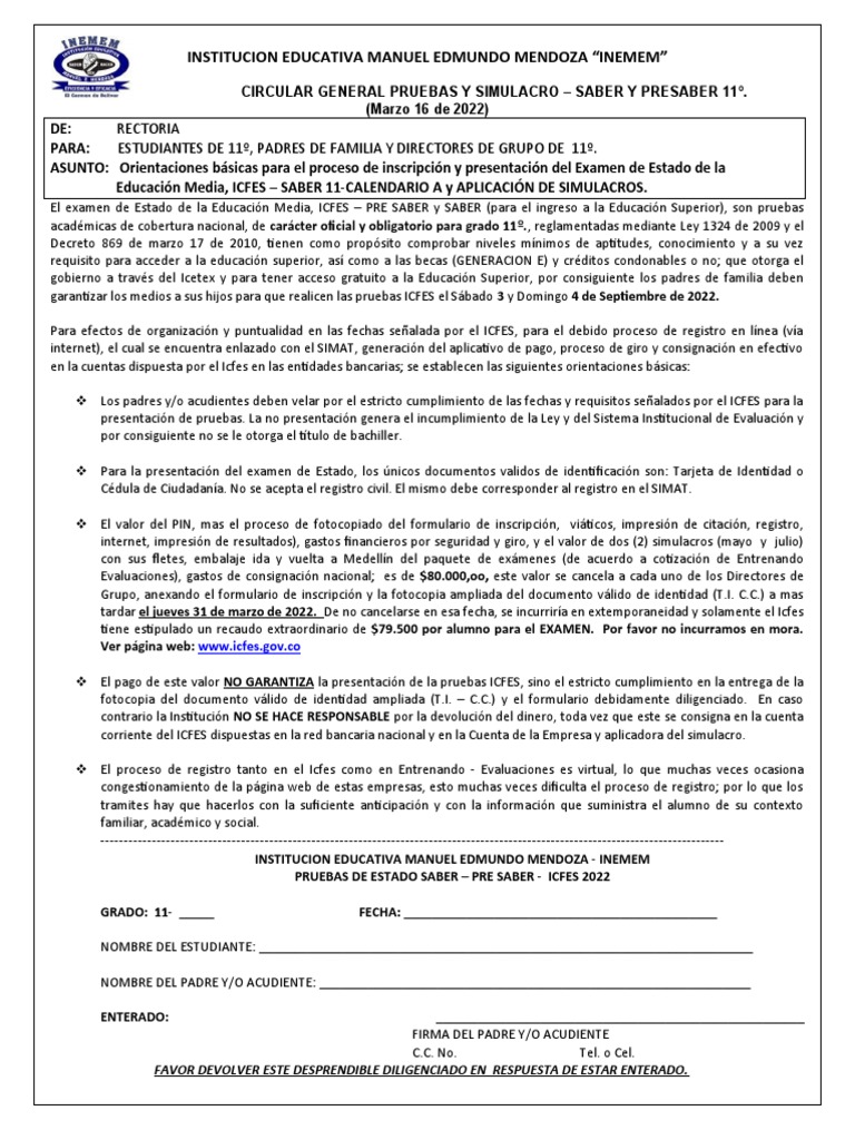 Circular Pruebas Icfes 2022 | PDF