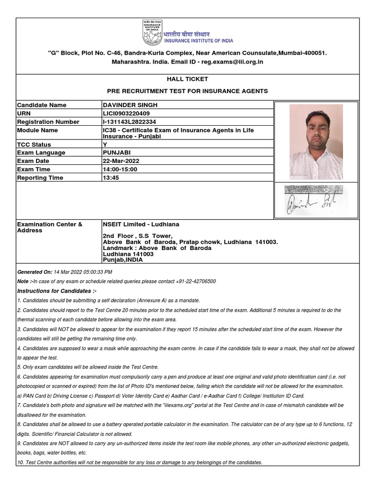 Instructions For Candidates | PDF | Identity Document | Test (Assessment)