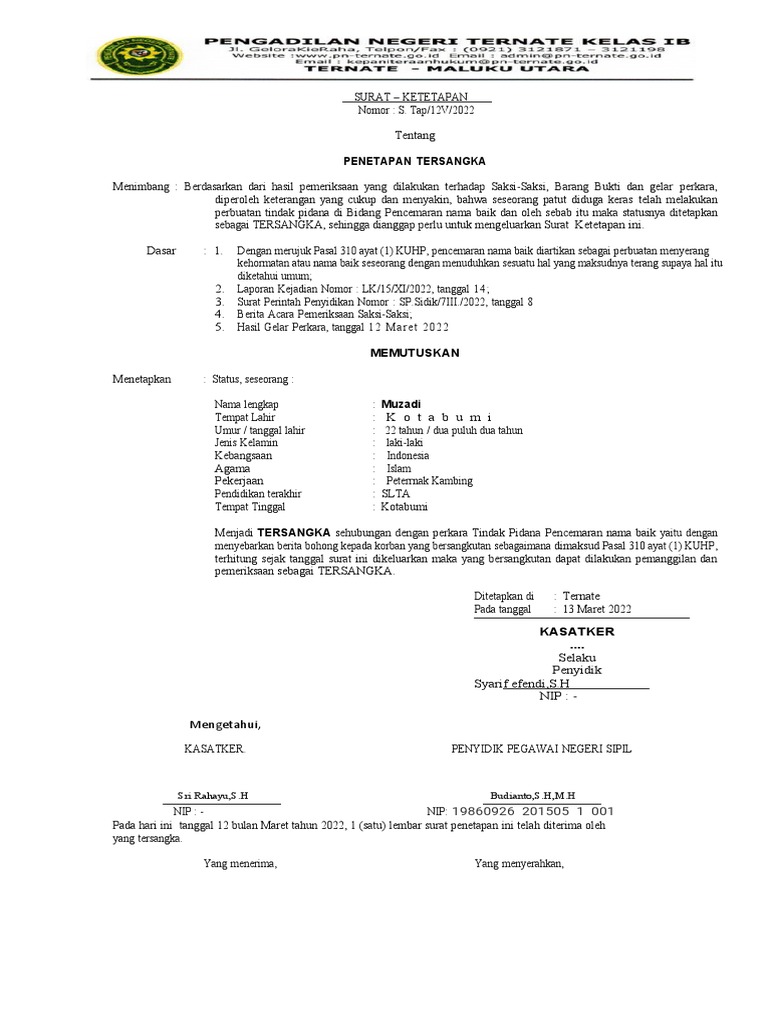 Surat Penetapan Tersangka | PDF