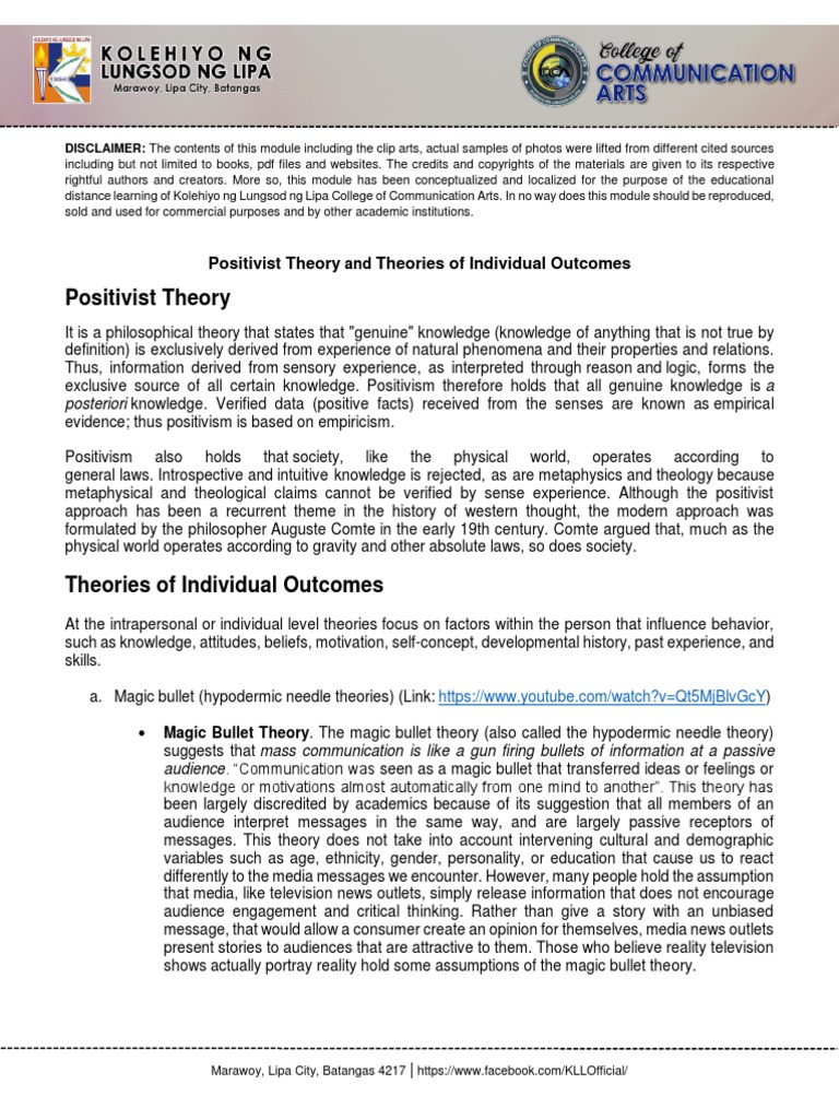 Positivist Theory Theories of Individual Outcomes | PDF | Positivism ...