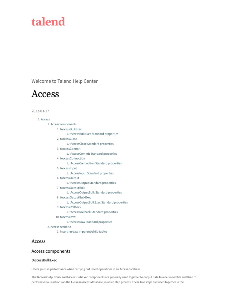 Access: Welcome To Talend Help Center | PDF | Databases | Variable (Computer Science)