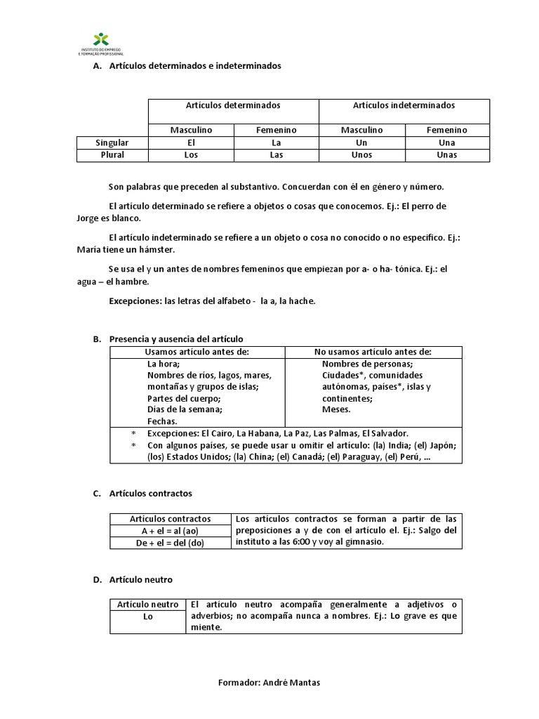 Apuntes Artículos, Interrogativos, Preposiciones y Conectores | PDF ...