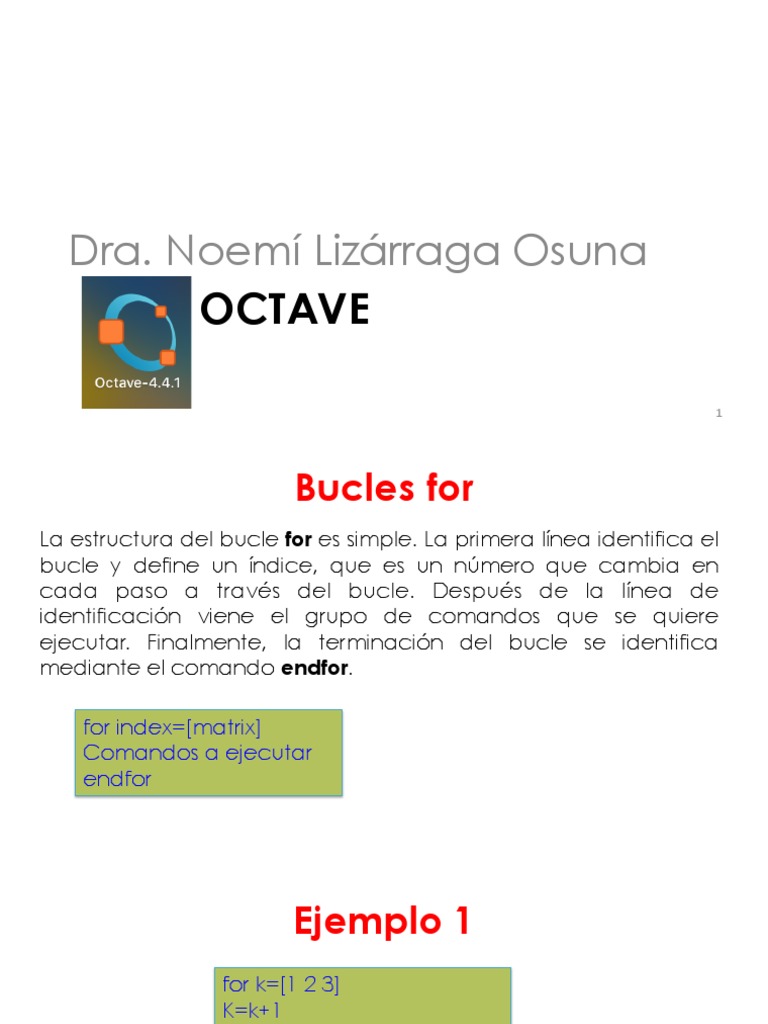 Bucles en Octave: Guía y Ejemplos | PDF | Desarrollo de software | Flujo de control