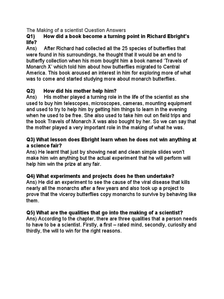 The Making of A Scientist Question Answers | PDF